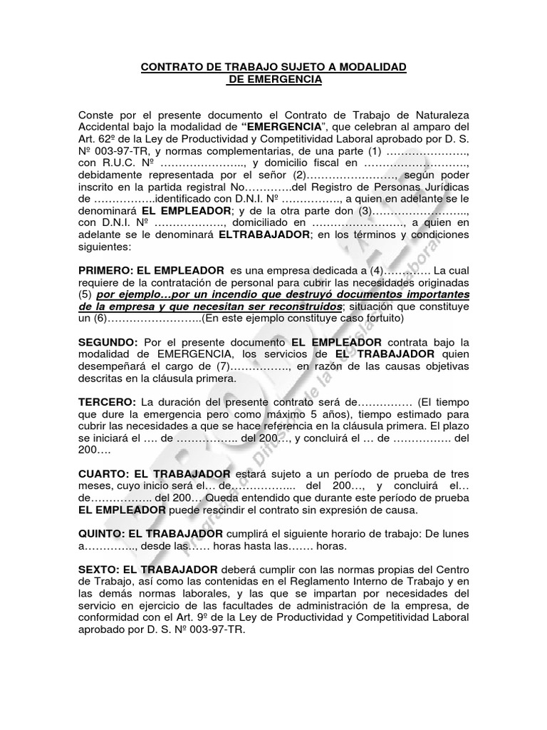 Contrato Accidental Emergencia | PDF | Derecho laboral | Información del gobierno