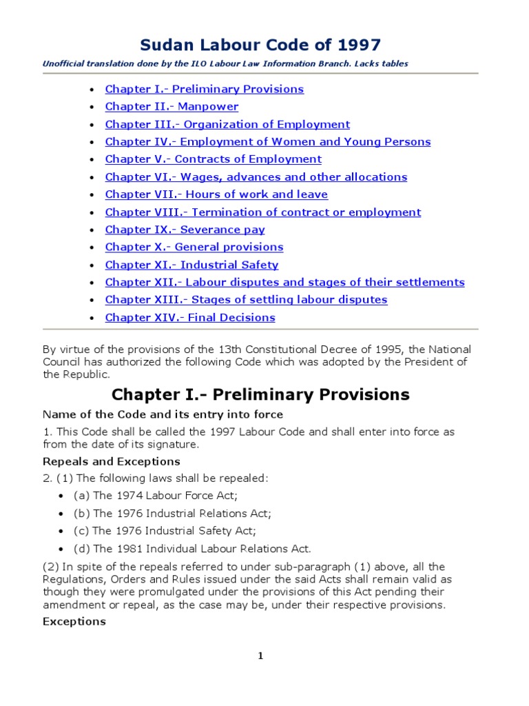 Sudan Labour Code 1997 Overview | PDF | Overtime | Employment
