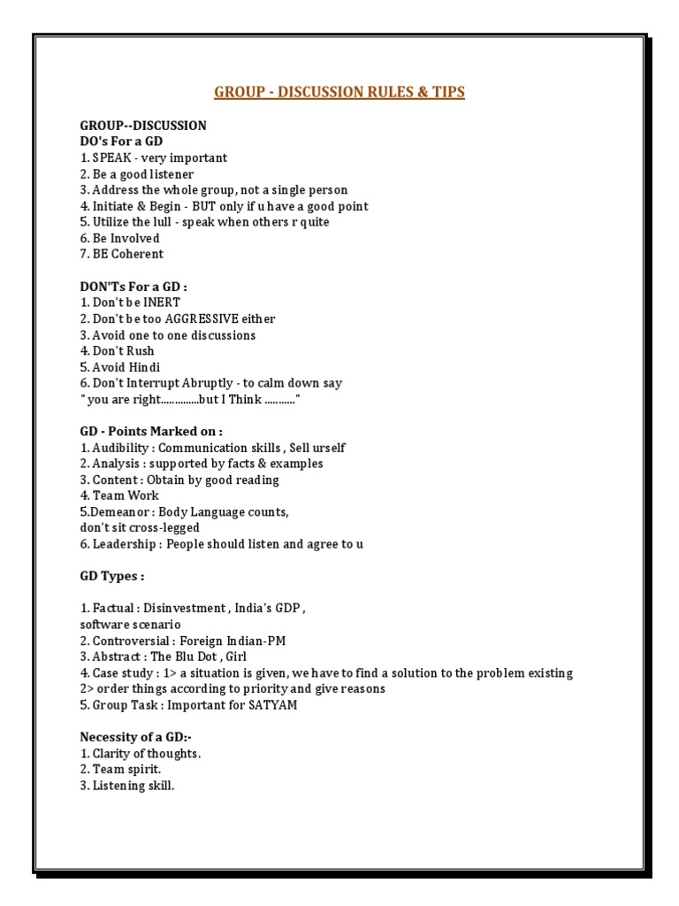 Group Discussion Rules and Tips | PDF | Democracy | Political Ideologies