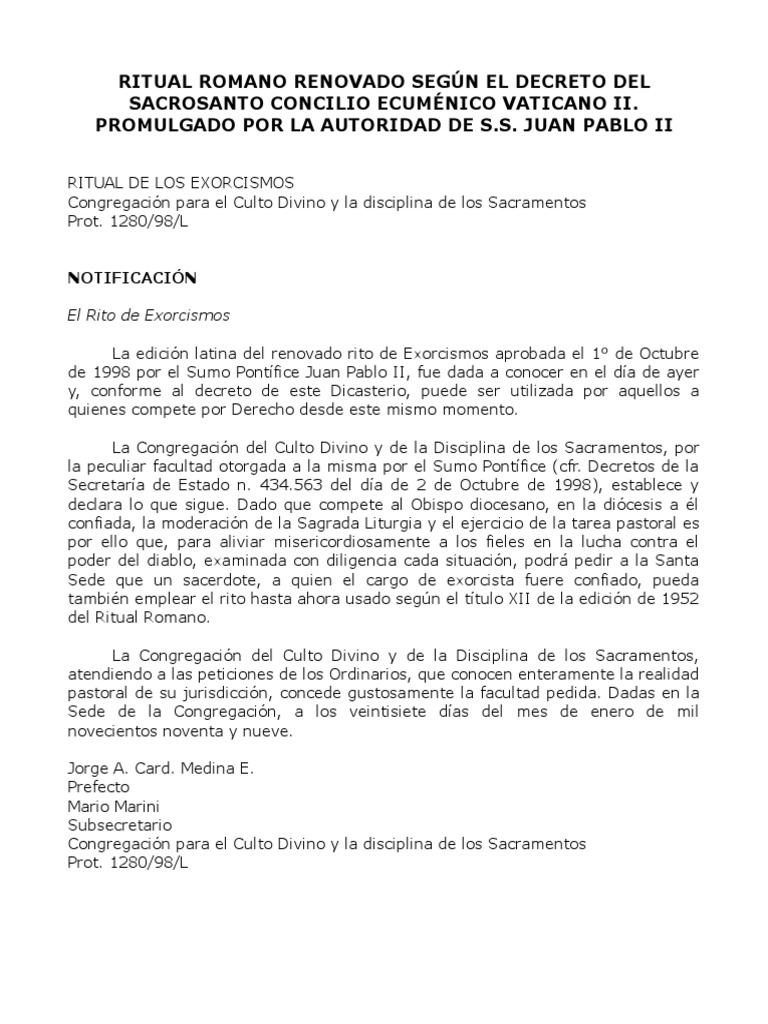 Rito de Exorcismos Renovado 1998 | PDF | Oración | Cristo (título)