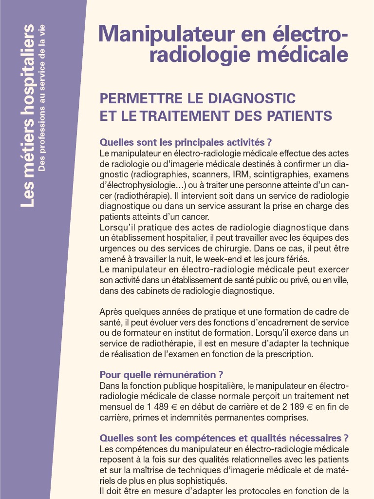 Fiches Métier - Manipulateur en Électro-Radiologie Médicale | PDF ...