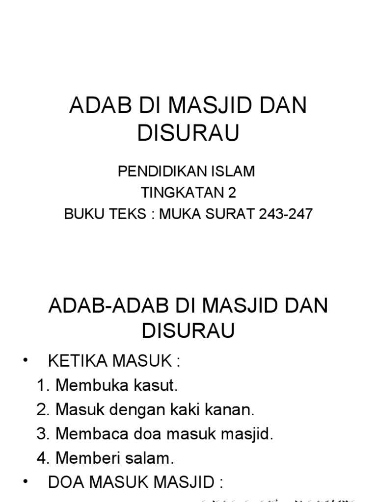 Adab Di Masjid Dan Disurau | PDF