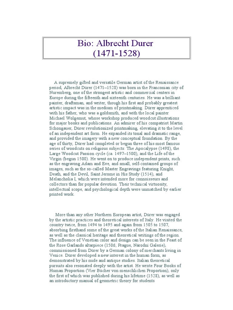 Albrecht Durer Biography | Download Free PDF | Albrecht Dürer ...