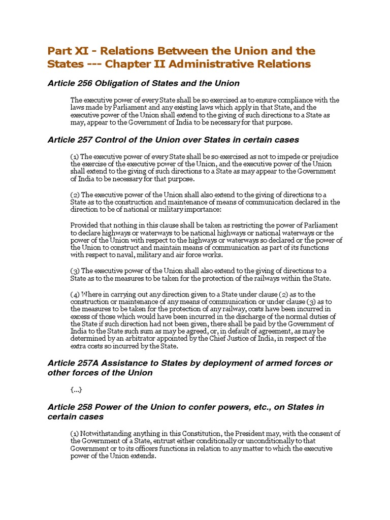 Part XI - Relations Between The Union and The States - Chapter II ...