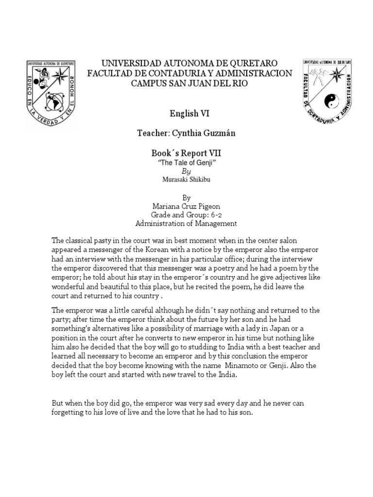 Book Report on "The Tale of Genji" | PDF