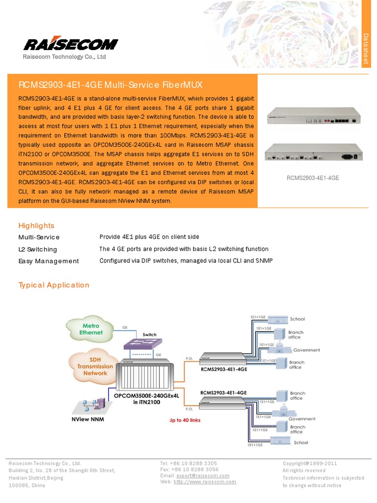 RCMS2903-4E1-4GE Datasheet 20120214 | Download Free PDF | Computer Data | Physical Layer Protocols