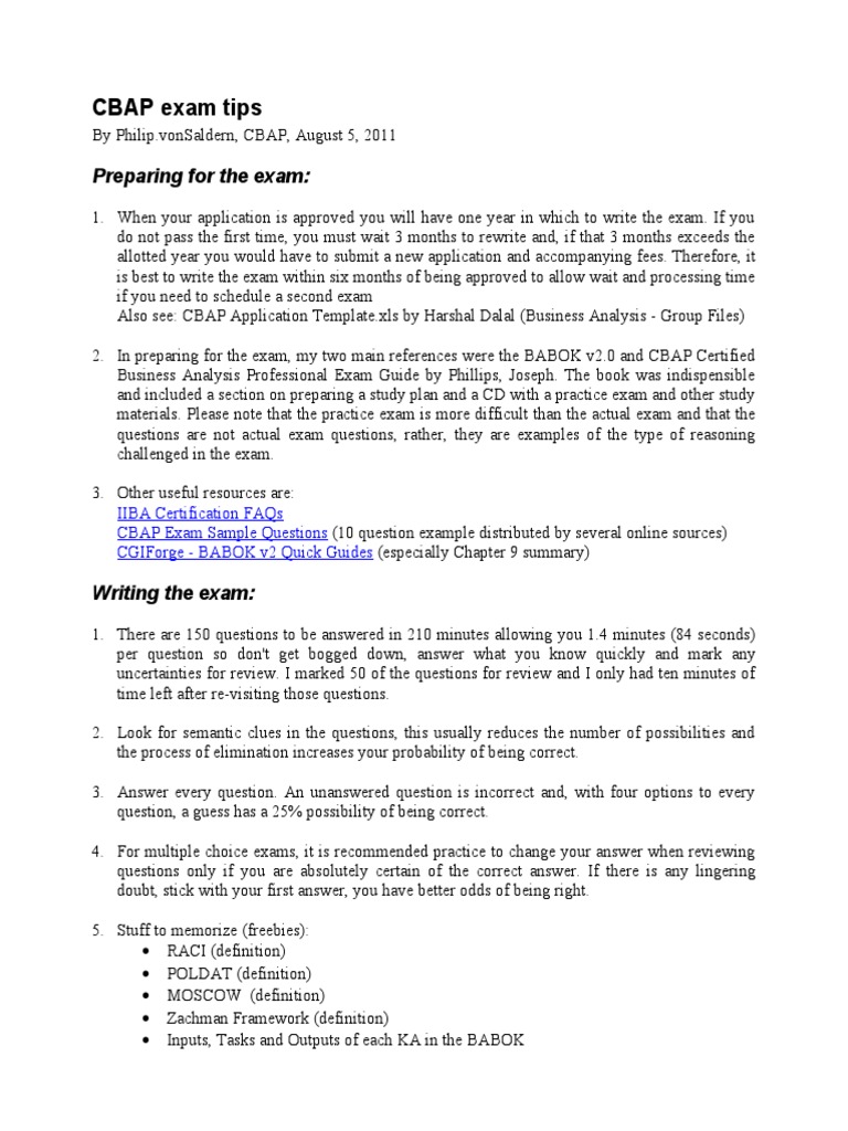 CBAP Exam Tips | PDF