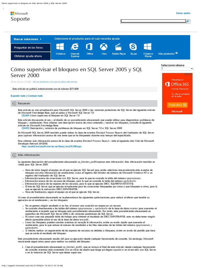 Cómo Supervisar El Bloqueo en SQL Server 2005 y SQL Server 2000 | PDF | Tabla (base de datos ...