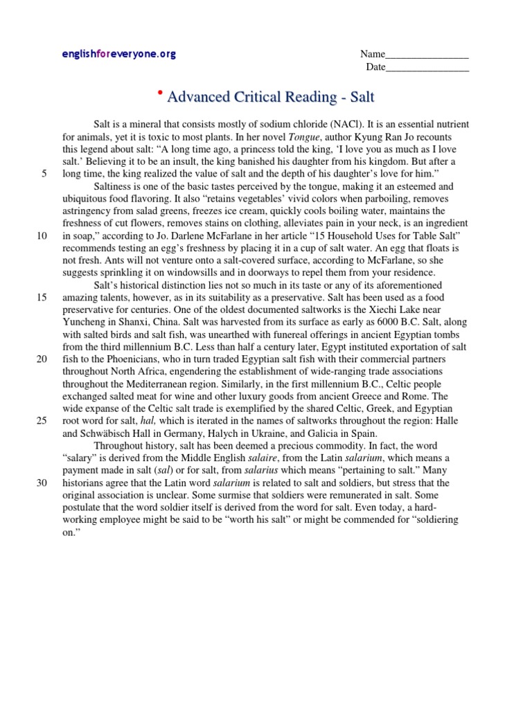 Advanced Critical Reading - Salt | PDF