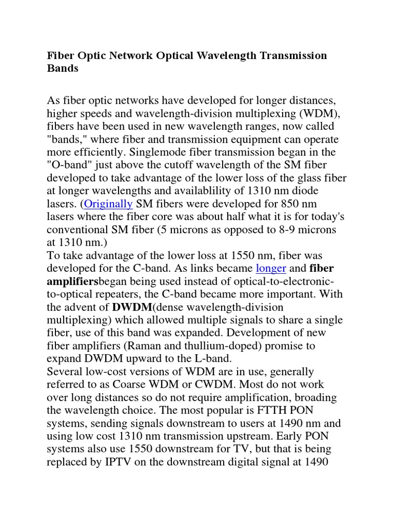Fiber Optic Network Optical Wavelength Transmission Bands & FOA | PDF ...
