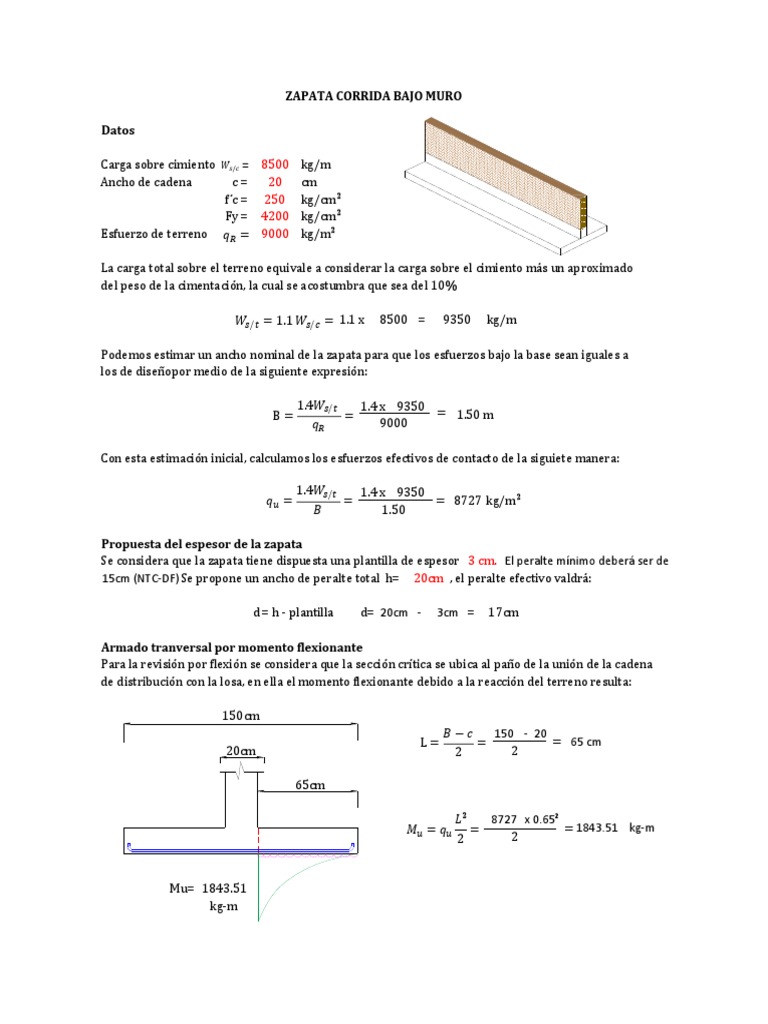 Diseño De Zapata Corrida Y Armado Pdf Fundación Ingeniería