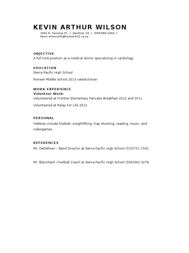 Kevin Wilson's Medical Career Resume | PDF