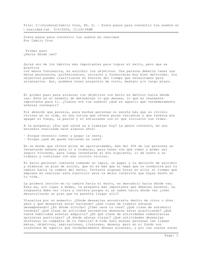 Camilo Cruz - Siete Pasos para Convertir Tus Suenos en Realidad | PDF