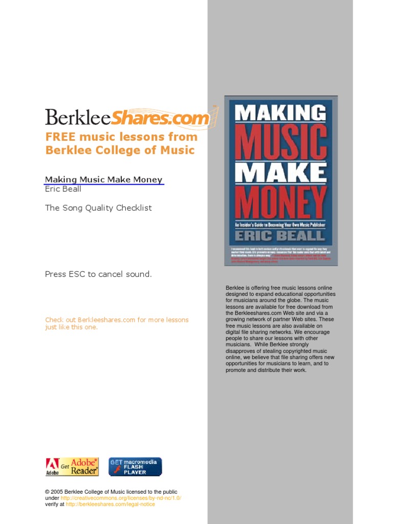 Making Music Make Money - The Song Quality Checklist | PDF | Song ...