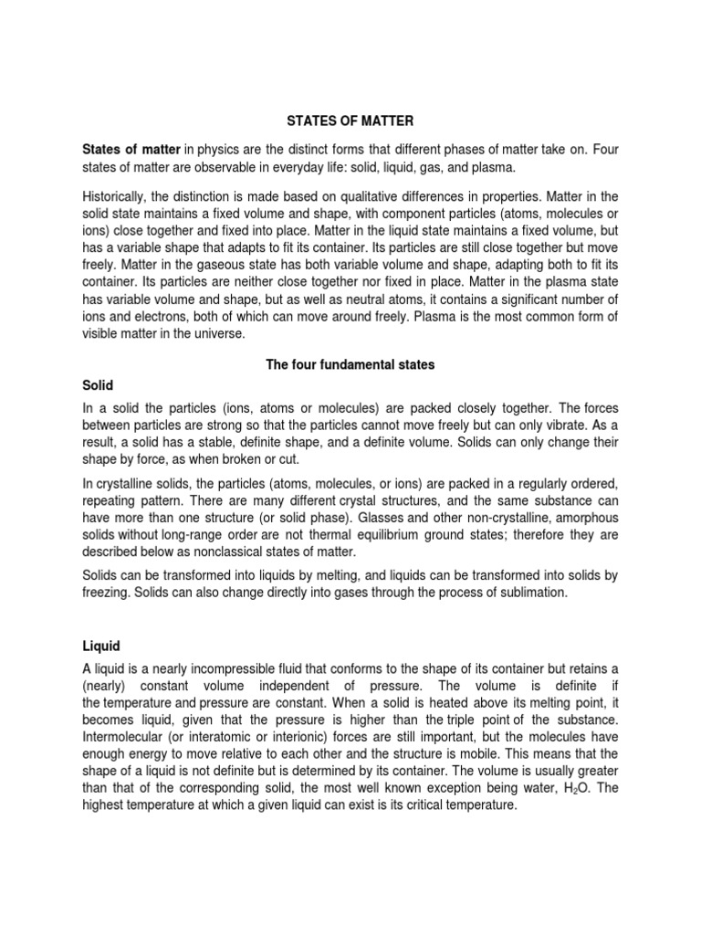 States of Matter-Brochure | PDF | Gases | Liquids