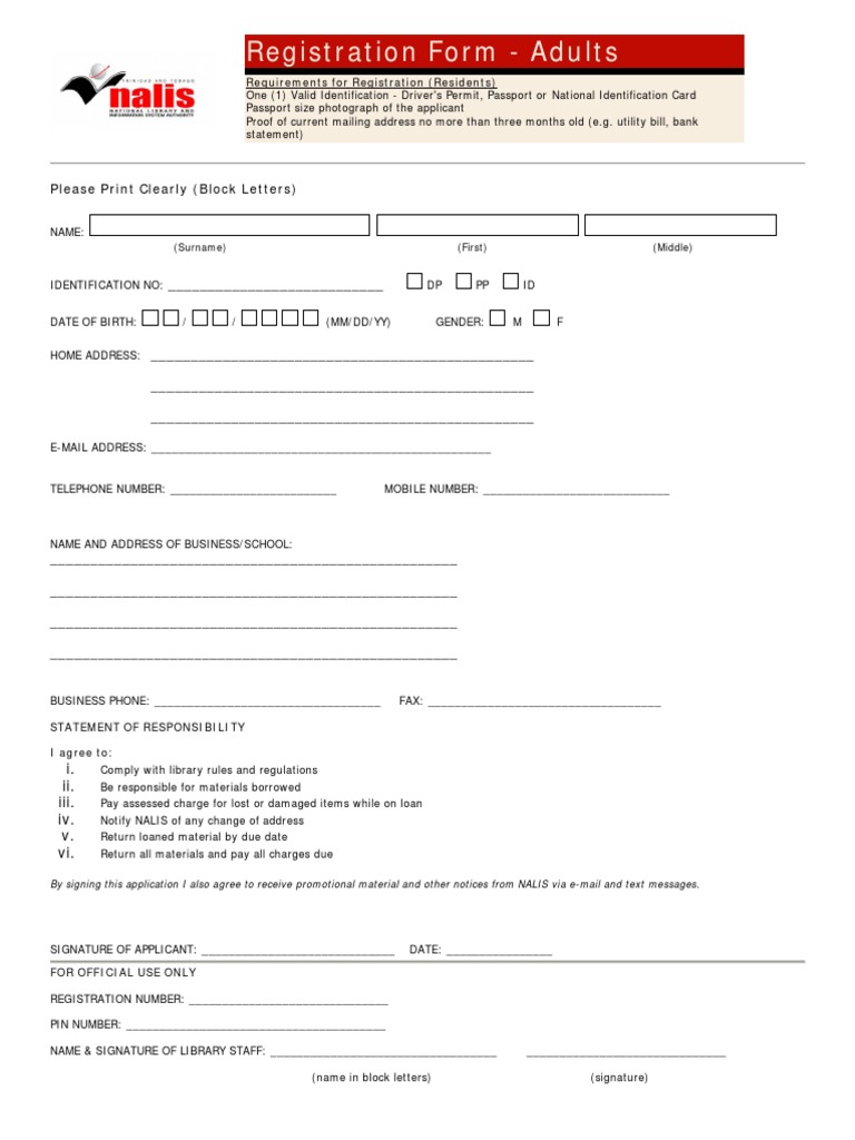 Registration Form - Adults: Please Print Clearly (Block Letters) | PDF ...