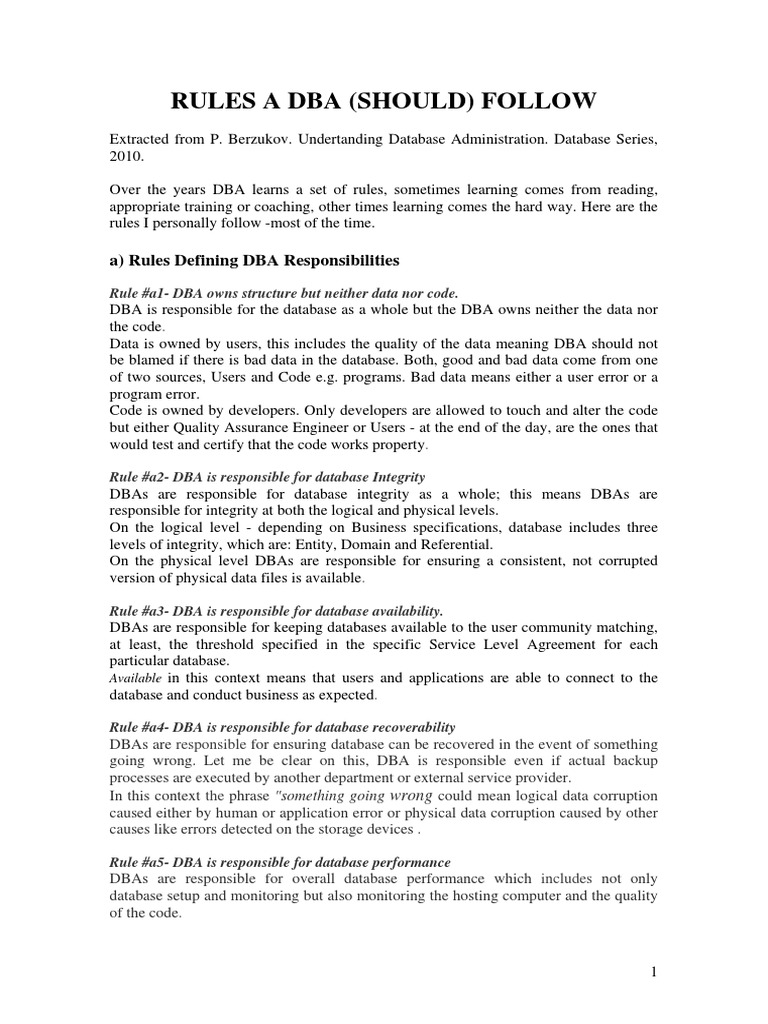 Rules A DBA Should Follow | PDF | Data Management | Databases