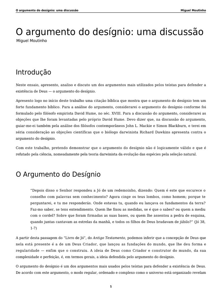Crítica ao Argumento do Desígnio | PDF | David Hume | Existência de Deus