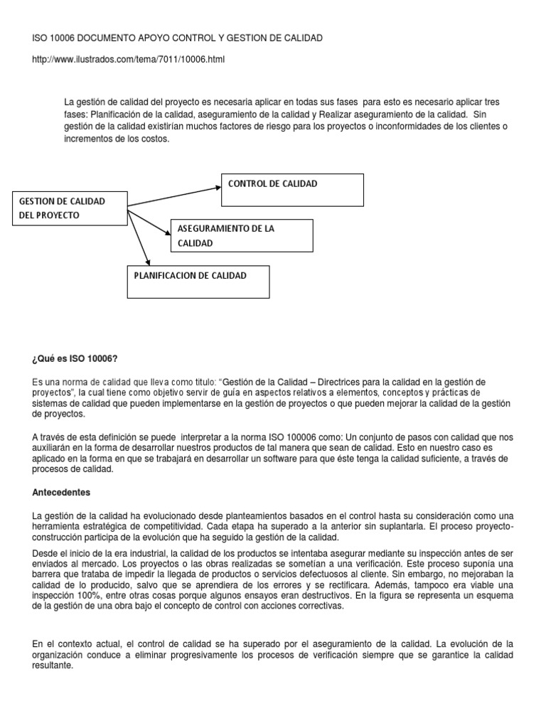 Iso 10006 Documento Apoyo Control y Gestion de Calidad | PDF | Gestión de la calidad | Calidad ...