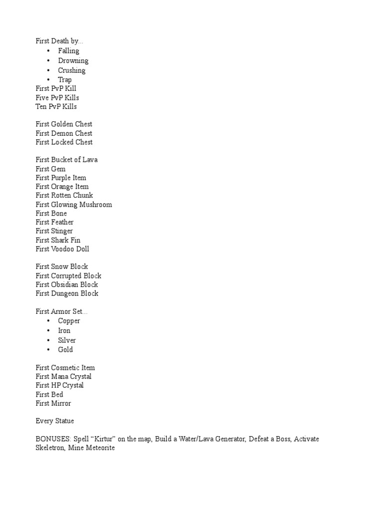 Terraria Achievement Checklist | PDF