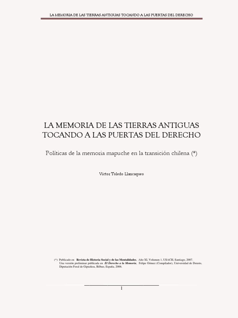 Las Tierras Antiguas y Las Politicas de La Memoria Mapuche en La ...