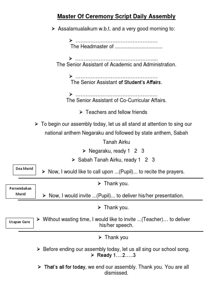 MC Daily Assembly Script | PDF | Career & Growth | Foreign Language Studies