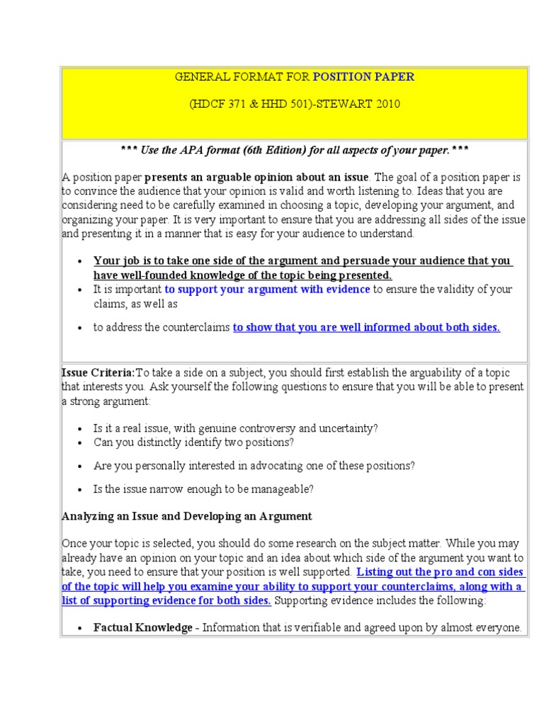 General Format - Position Paper | PDF | Argument | Evidence