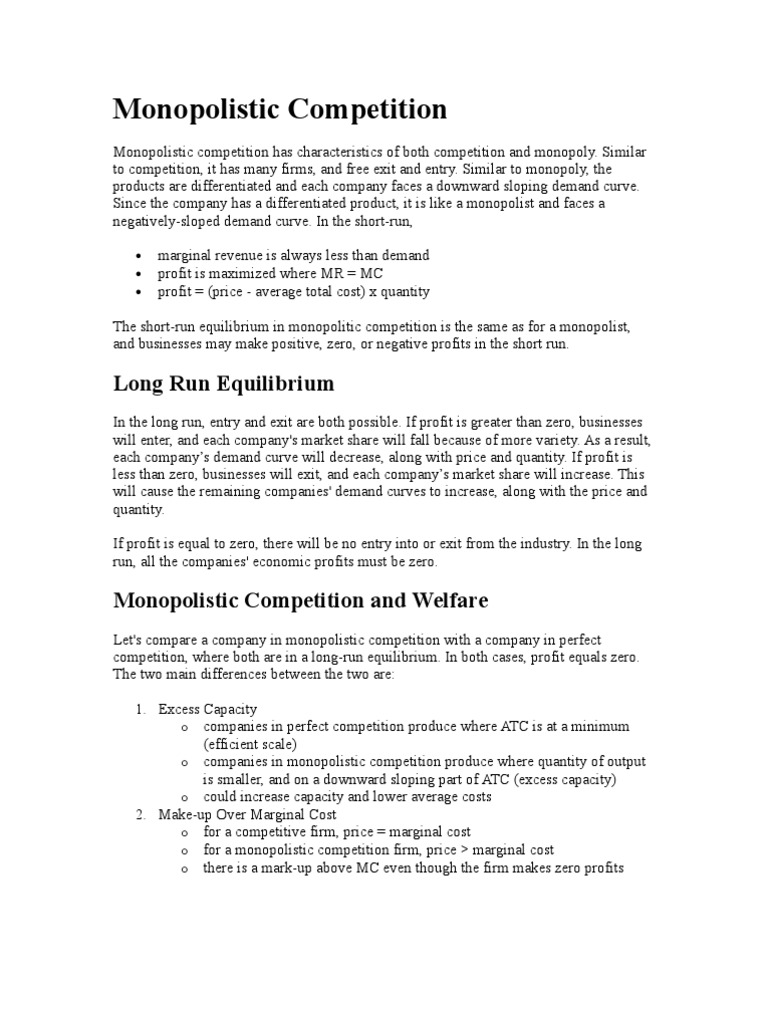 Monopolistic Competition | PDF | Monopoly | Average Cost