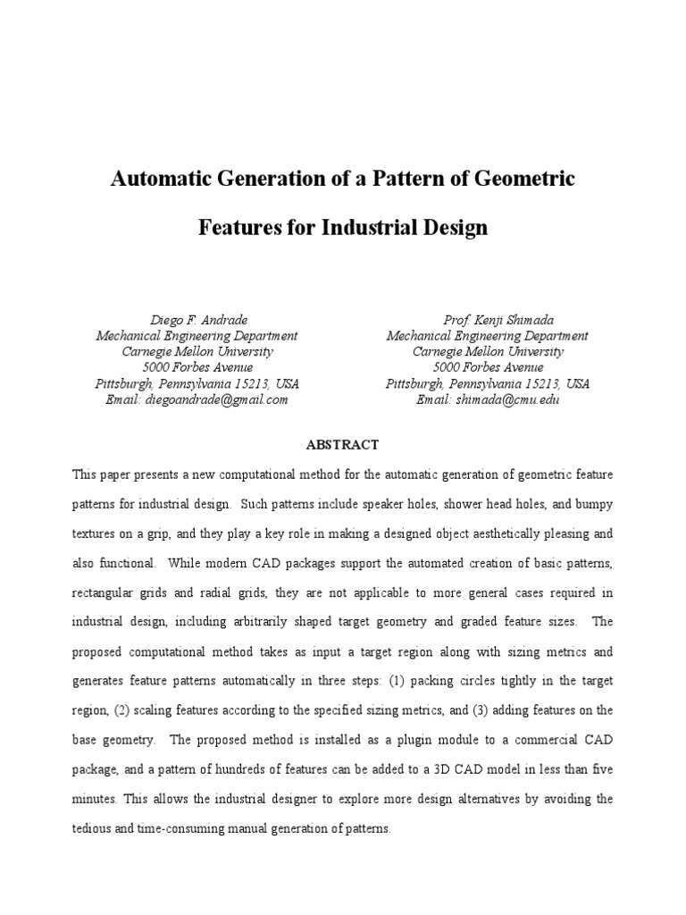 Automatic Generation of A Pattern of Geometric Features For Industrial ...