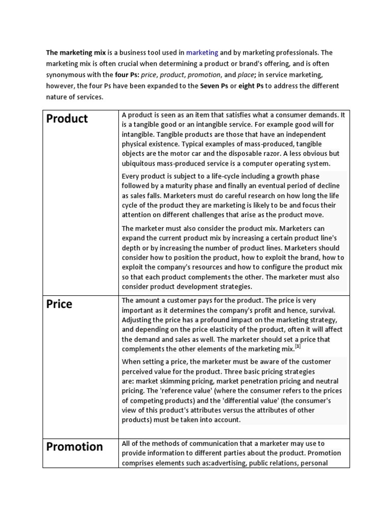 Product: The Marketing Mix Is A Business Tool Used in | PDF