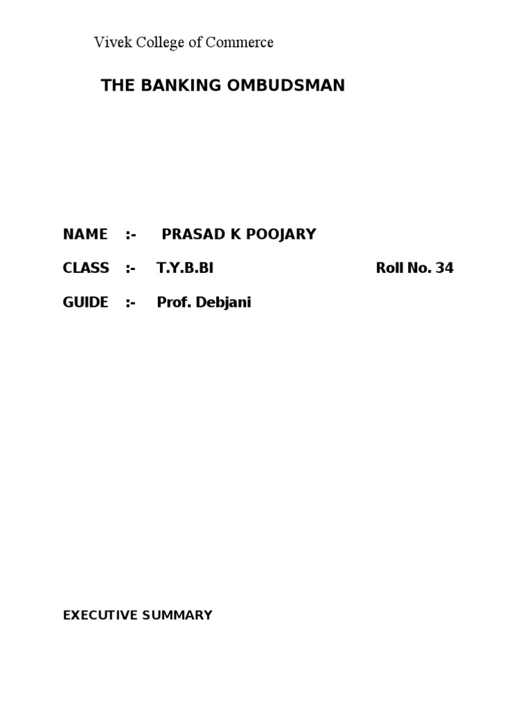 Overview of the Banking Ombudsman Scheme | PDF | Reserve Bank Of India ...
