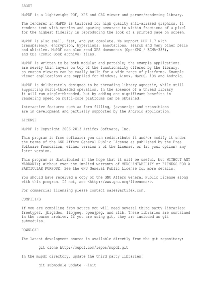 Mupdf Readme | PDF | Portable Document Format | Library (Computing)