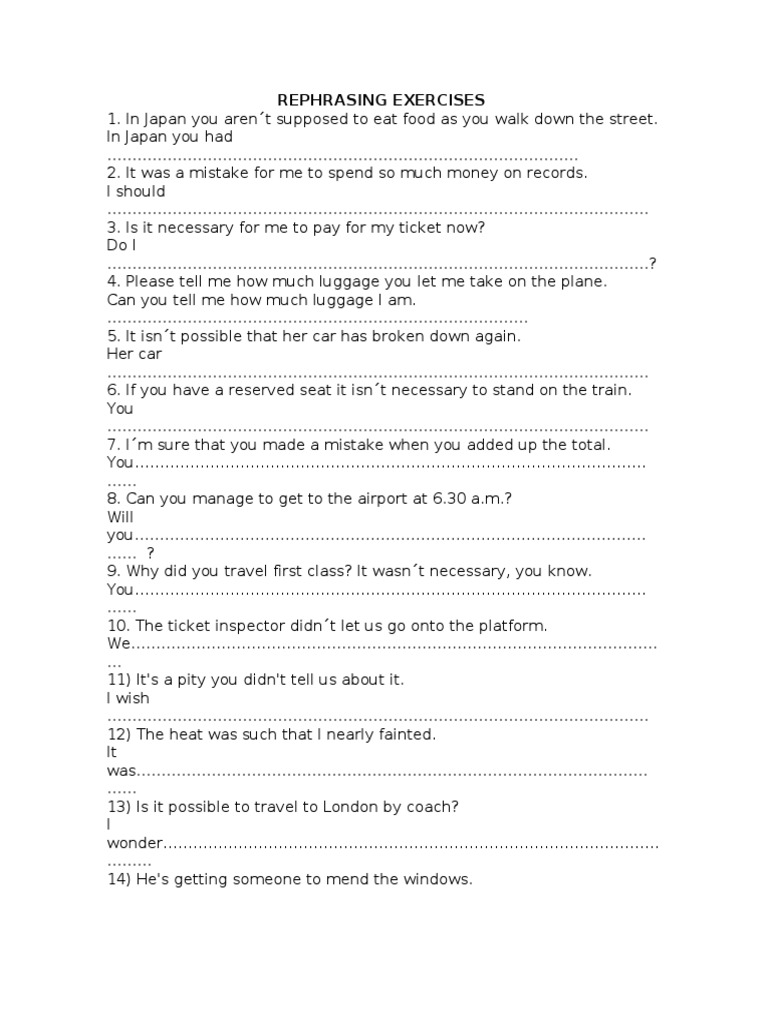 Rephrasing Exercises Intermediate | PDF