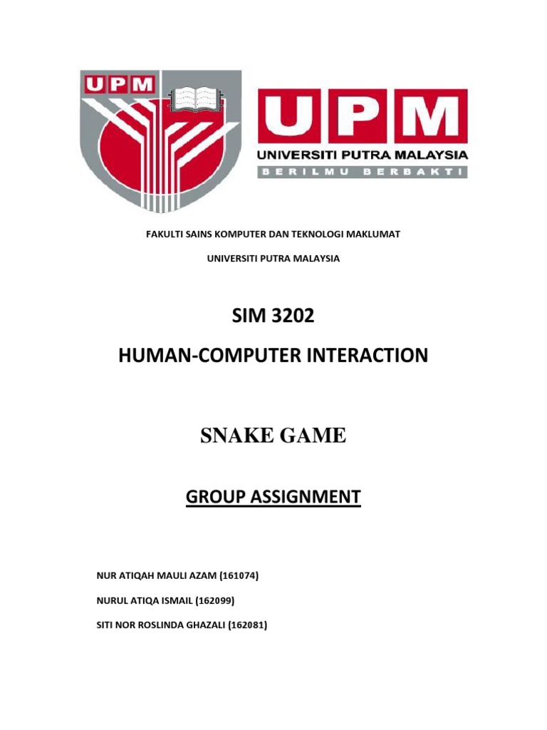 Human Computer Interaction Assignment - Snake Game | PDF | Touchscreen | Graphical User Interfaces