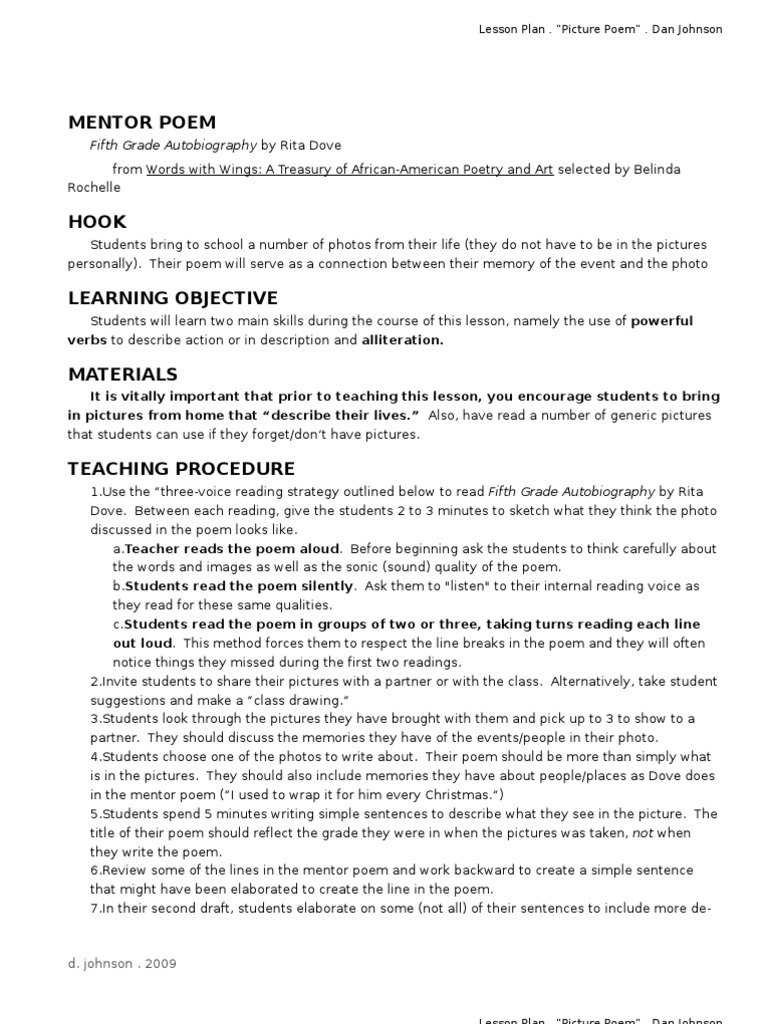 Picture Poem Lesson Plan - Dan | PDF | Poetry | Lesson Plan