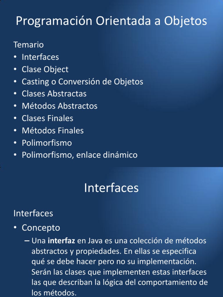 Programación Orientada a Objetos: Conceptos Clave como Interfaces, Clase Object, Casting, Clases ...