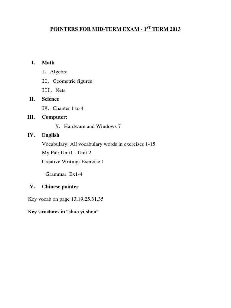 Primary 6 Pointers For Mid-Term Exam | PDF
