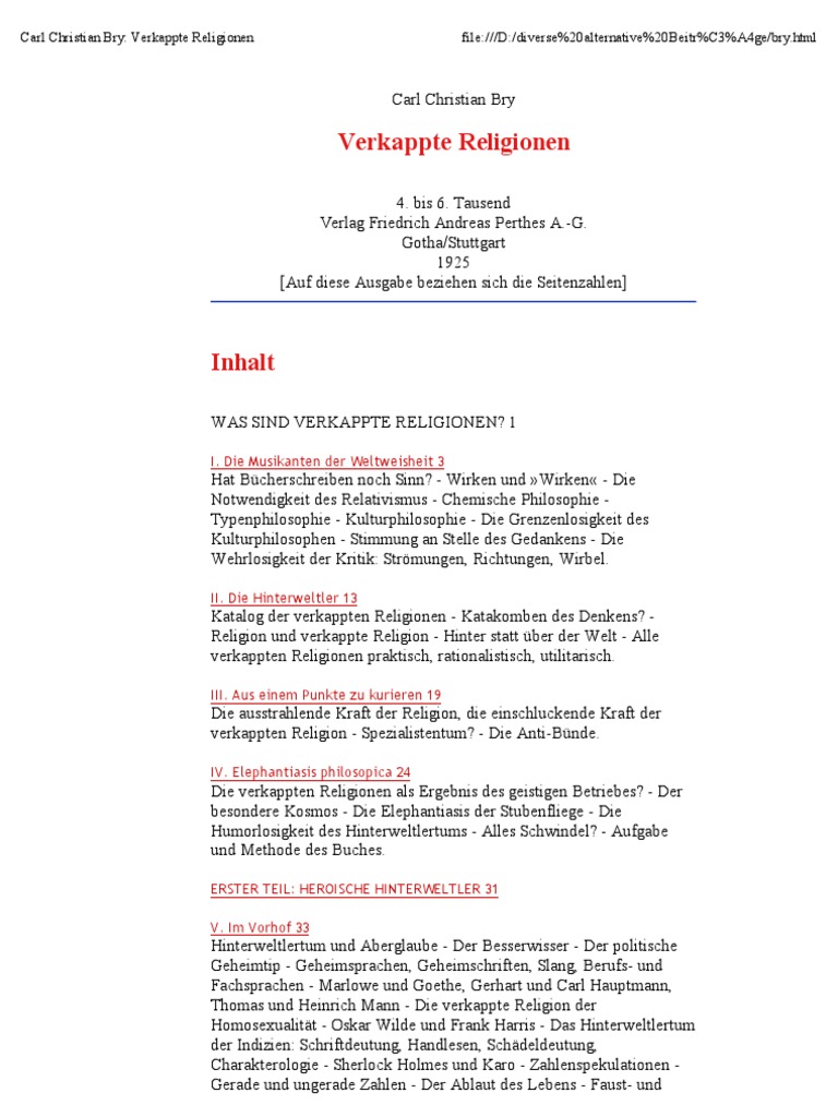 Carl Christian Bry - Verkappte Religionen | PDF