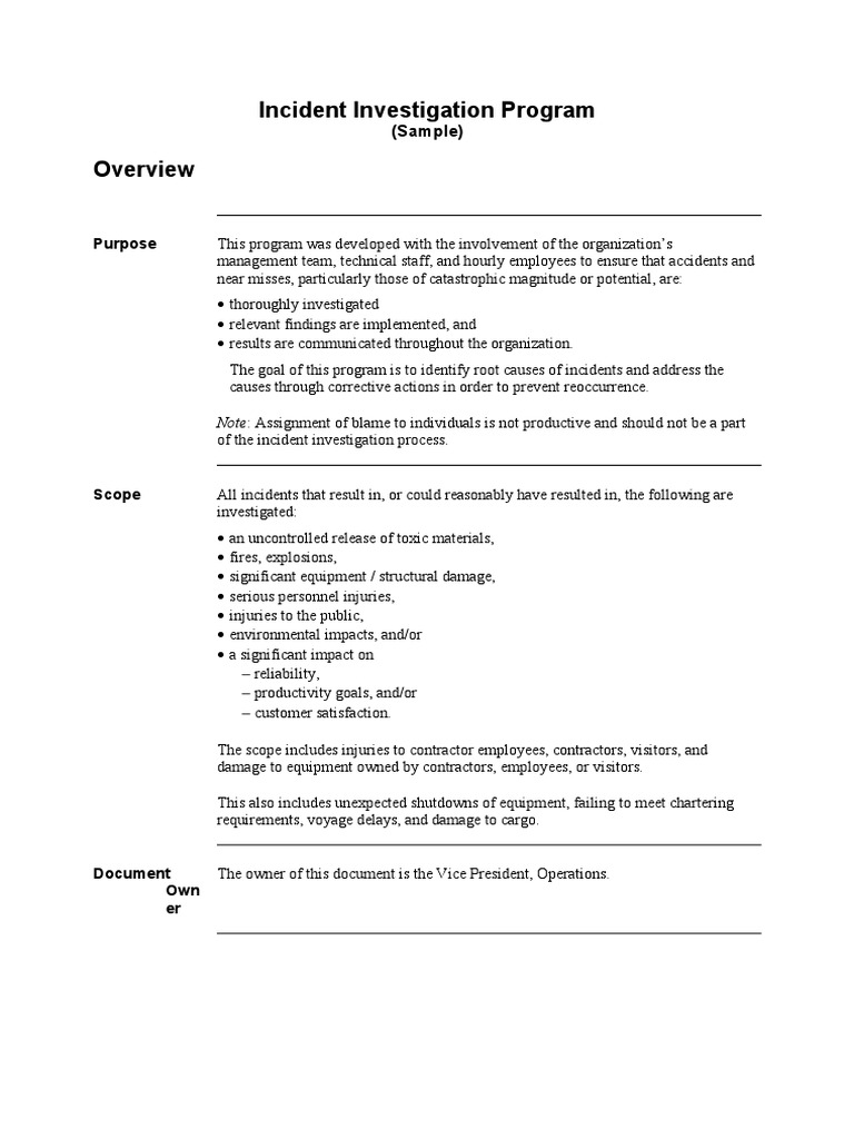 Incident Investigation Sample Program | Causality | Data Analysis