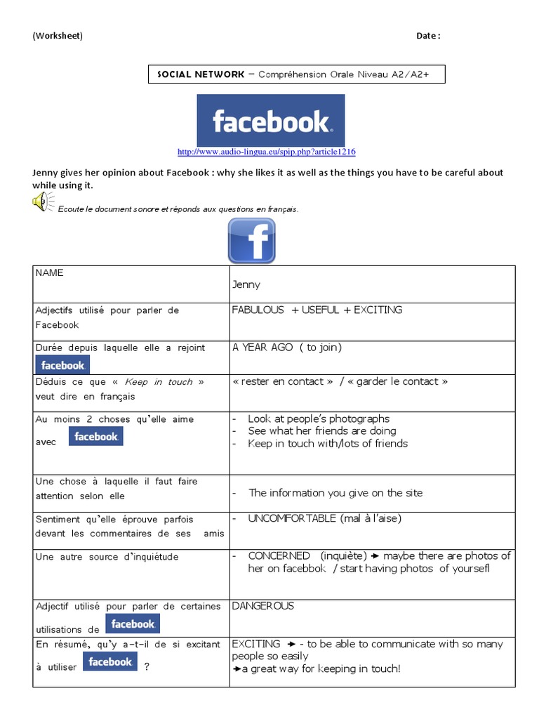 SOCIAL NETWORK Listening N°1 Answer Key | PDF | Arts du langage et ...