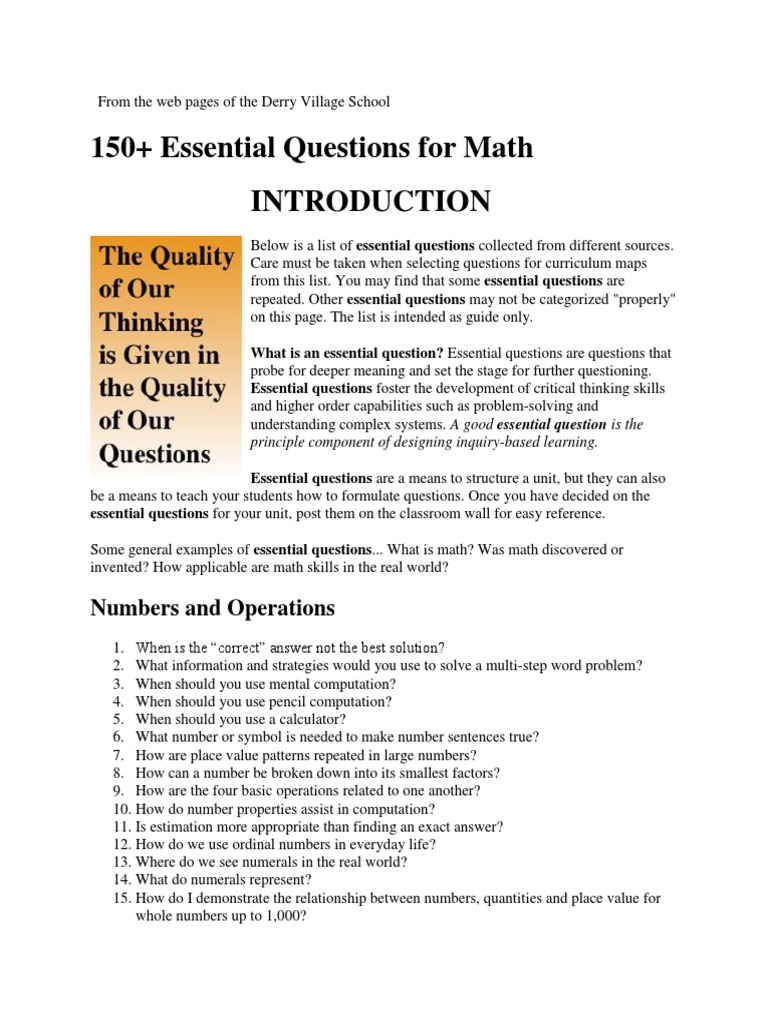 150 Essential Questions | PDF | Fraction (Mathematics) | Subtraction
