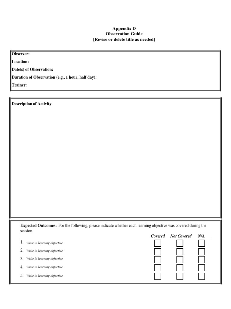 PM Evaluation Appendix D | PDF | Facilitator | Behavioural Sciences