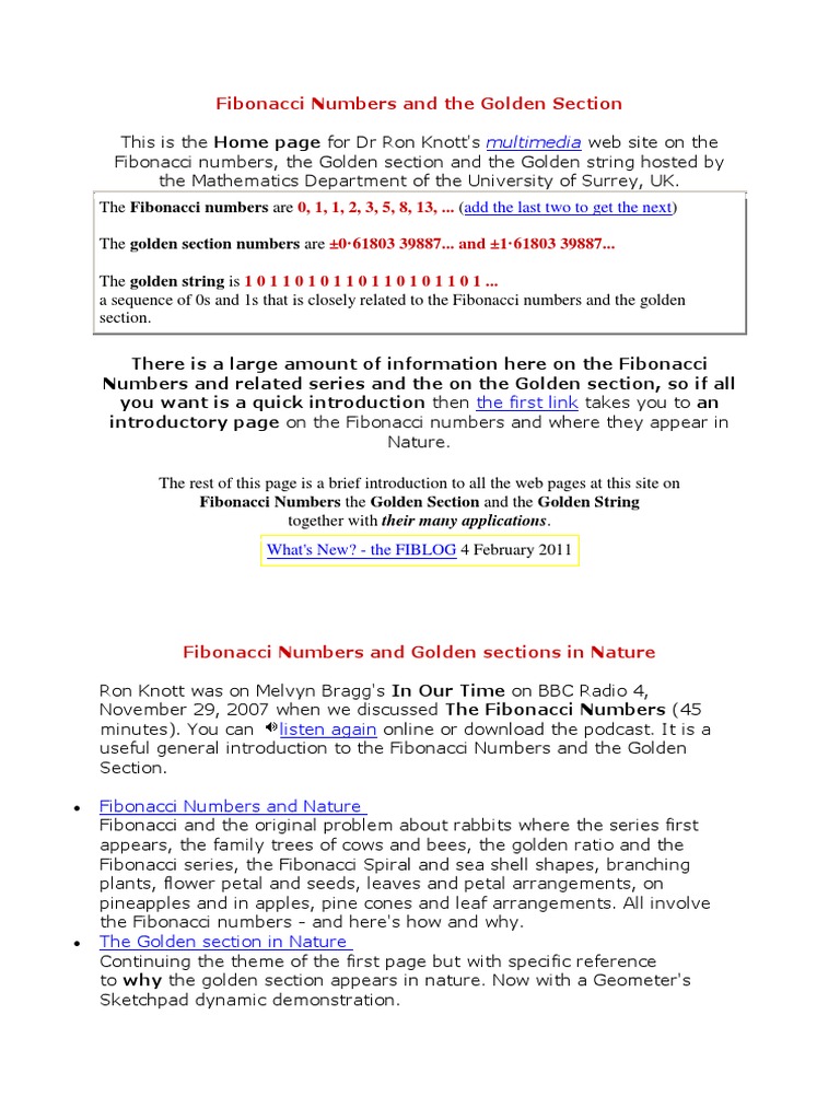 Fibonacci Numbers and The Golden Section | PDF | Trigonometry ...