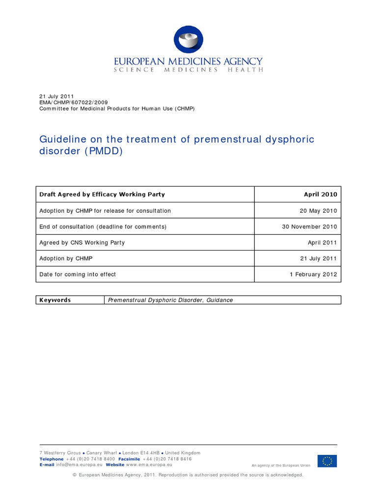 Guideline On The Treatment of Premenstrual Dysphoric Disorder (PMDD ...