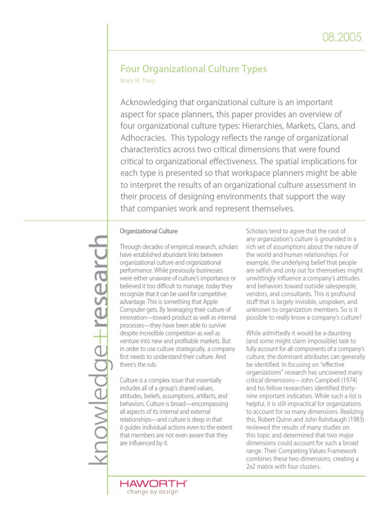 Four Organizational Culture Types | PDF | Organizational Culture ...