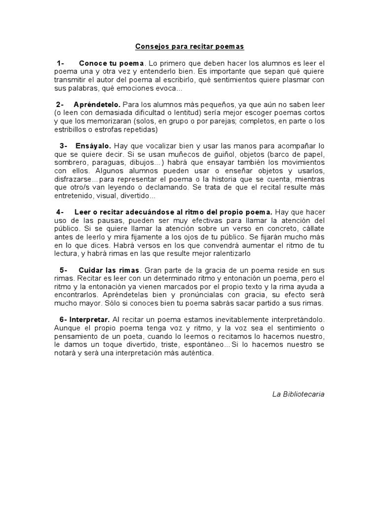 Consejos para Recitar Poemas Efectivamente | PDF