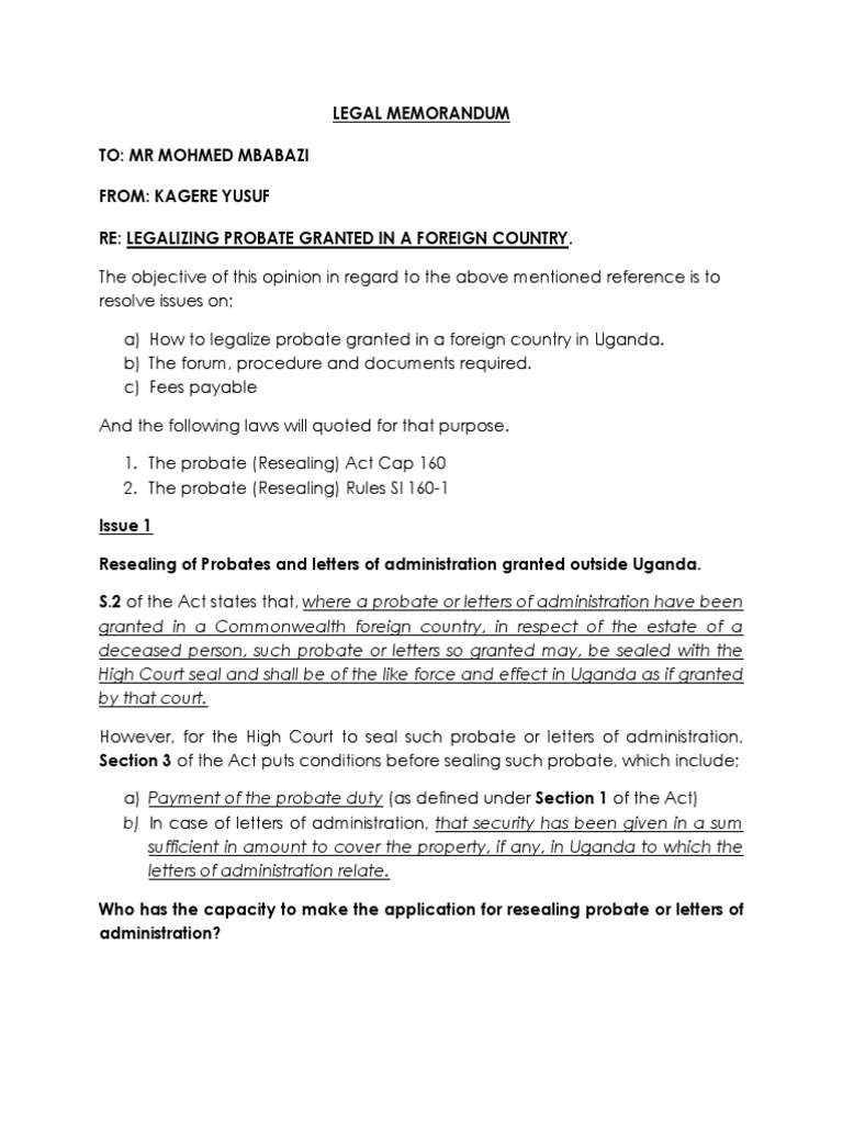 Resealing Foreign Probate in Uganda | PDF | Probate | Legal Documents