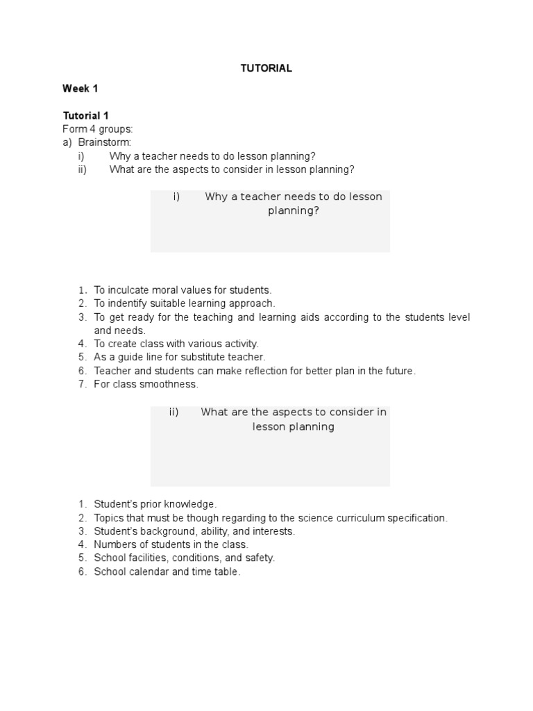 Tutorial Week 1 Tutorial 1 | Download Free PDF | Teachers | Change