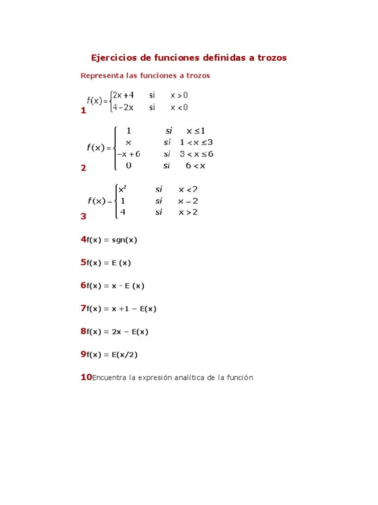Ejercicios de Funciones Definidas A Trozos | PDF