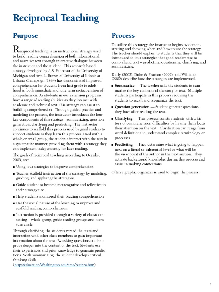 Reciprocal Teaching | PDF | Reading Comprehension | Human Communication